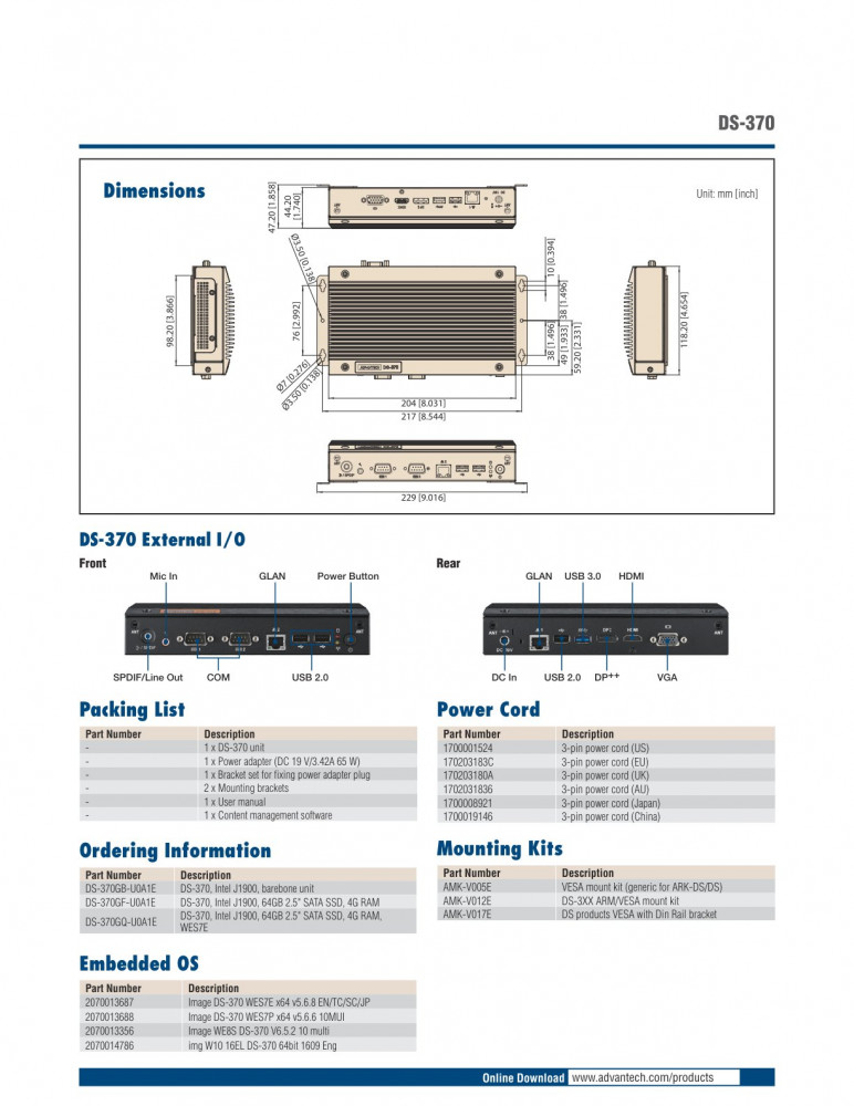 ADVANTECH DS-370 technical document page 2