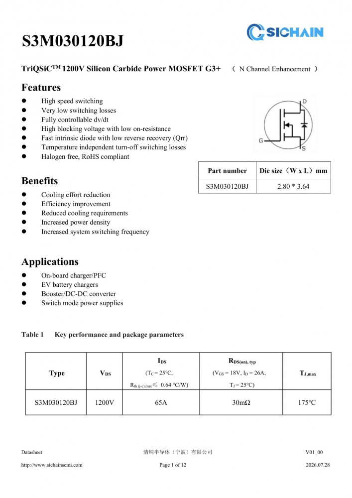 S3M030120BJ datasheet page 1
