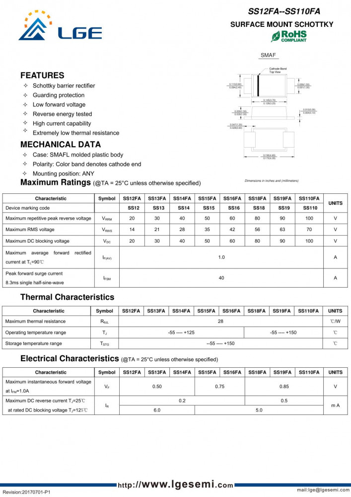 LGE SS110FA(SMAF) datasheet page 1