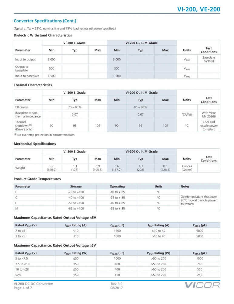 VI-200 family datasheet page 4