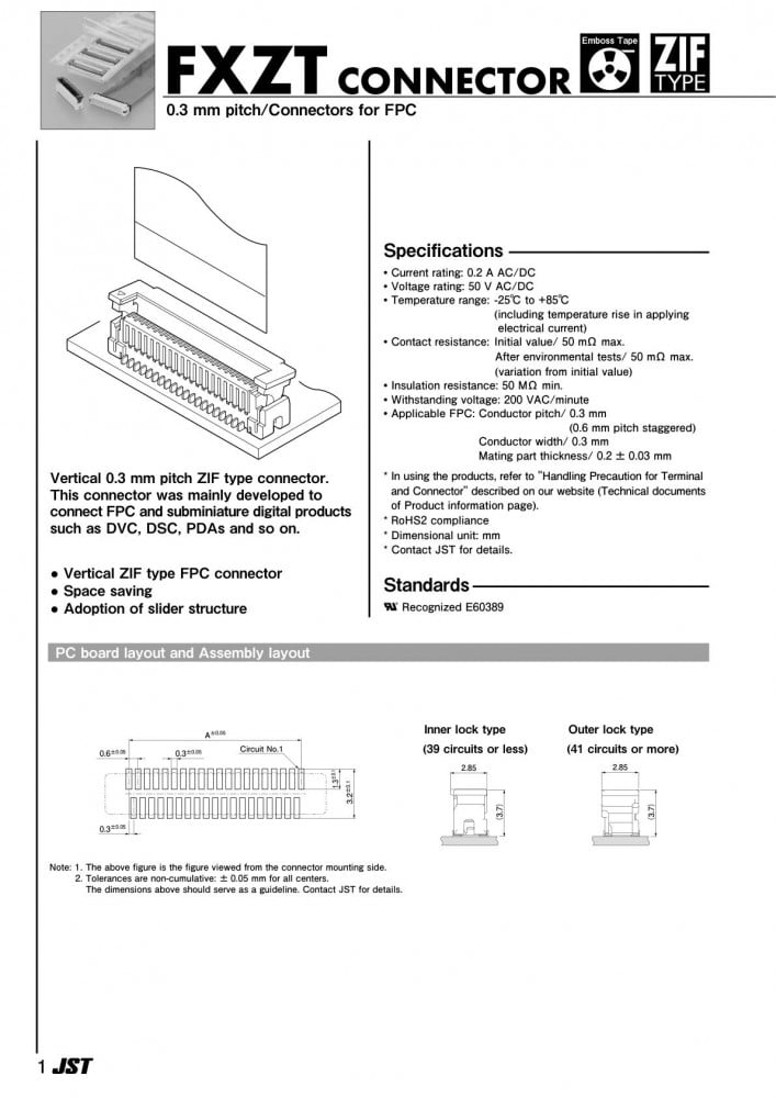 JST 27FXZT-SM1-GAN-TF technical document page 1