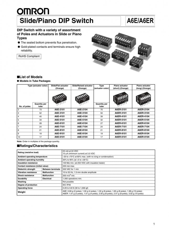 OMRON A6E series datasheet page 1