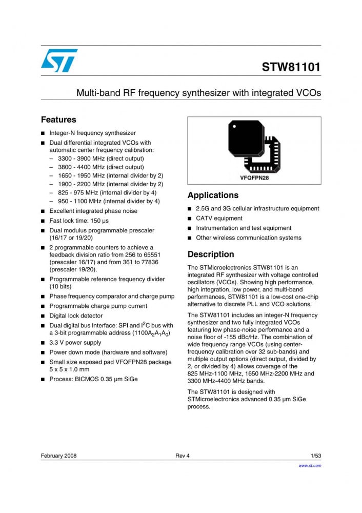 STW81101AT datasheet page 1