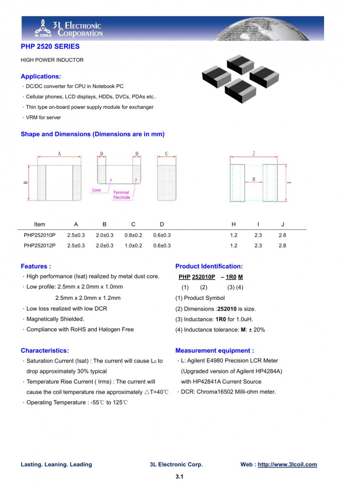 PHP252010P technical document page 1