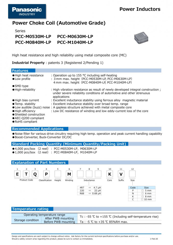 Panasonic ETQP3M150KVN technical document page 1