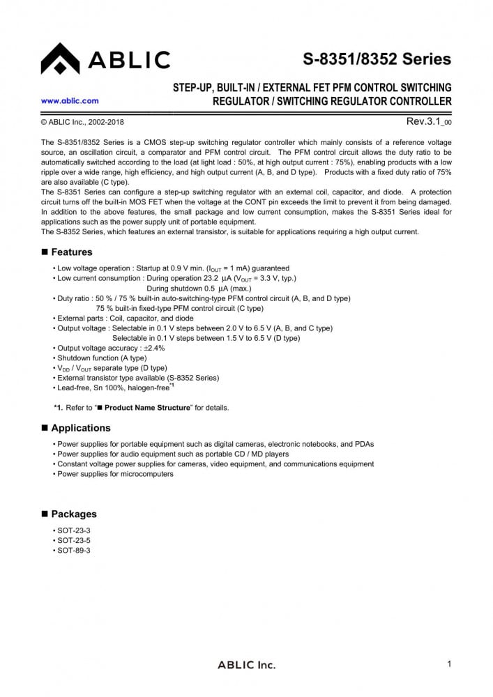 ABLIC S-8351 datasheet page 1