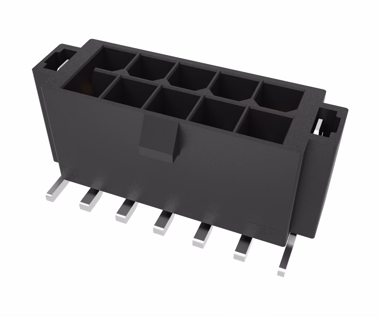 Mini-Fit Max Vertical Header, Dual Row, Surface Mount, 10 Circuits, Matte Tin (Sn) Plating, Black, Glow-Wire Capable, with Pick-and-Place Tape, Tape and Reel for sale