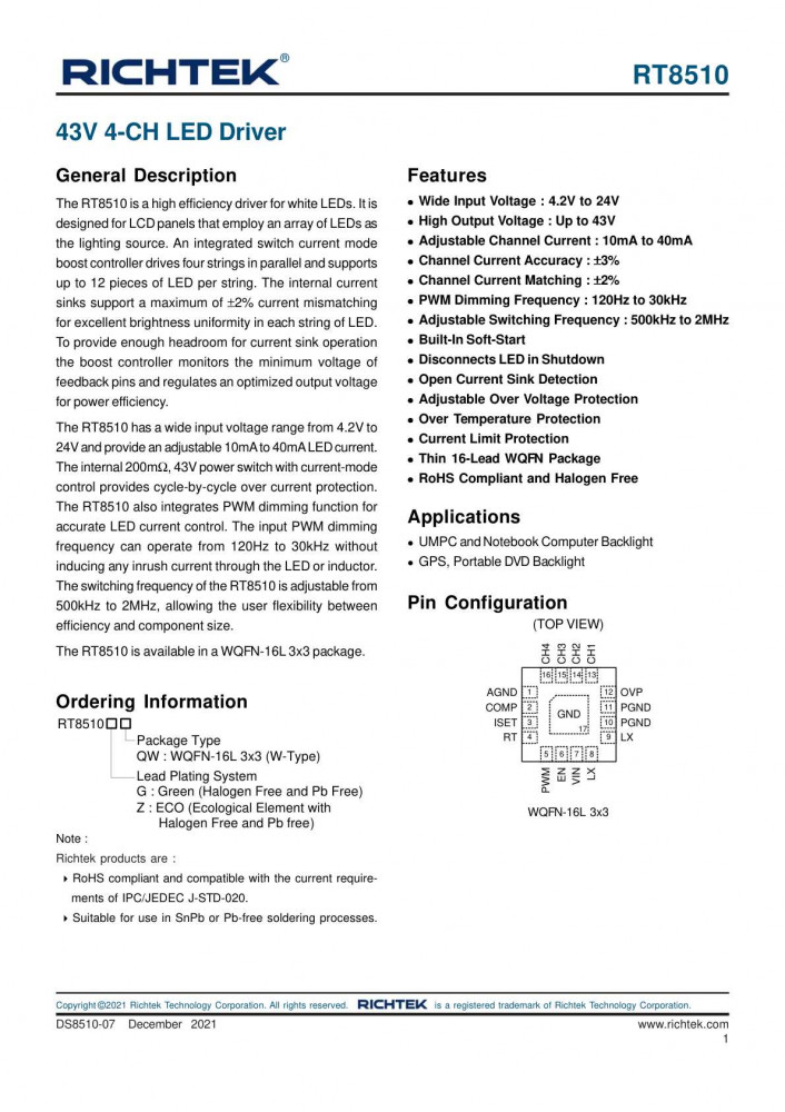 RT8510 datasheet page 1