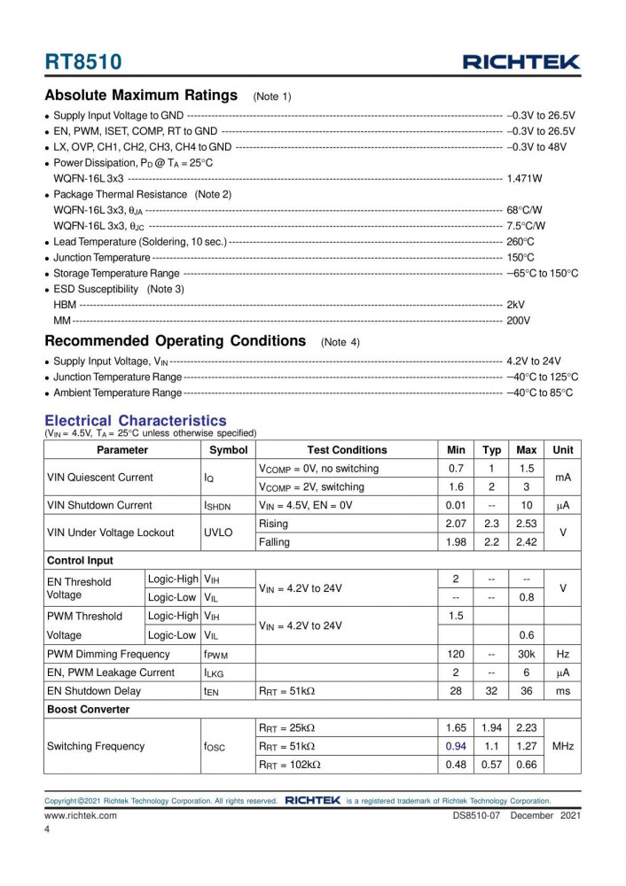 RT8510 datasheet page 4