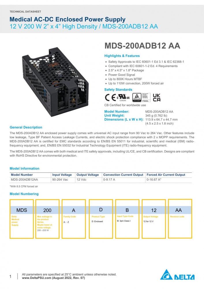 MDS-200ADB12 AA datasheet page 1