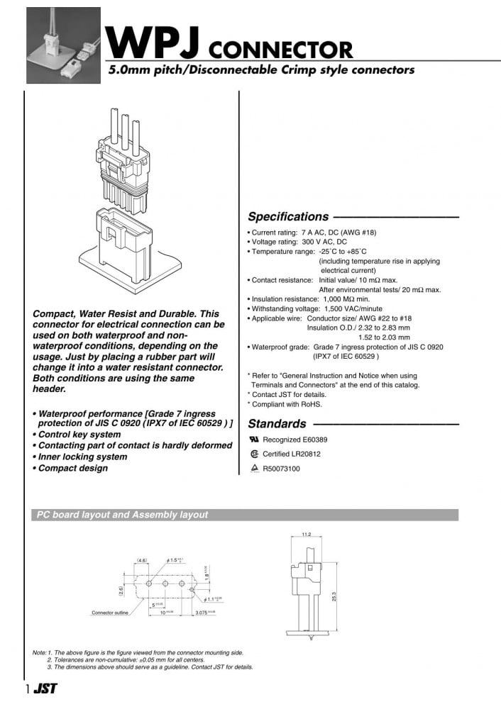 JST SWPJR series technical document page 1