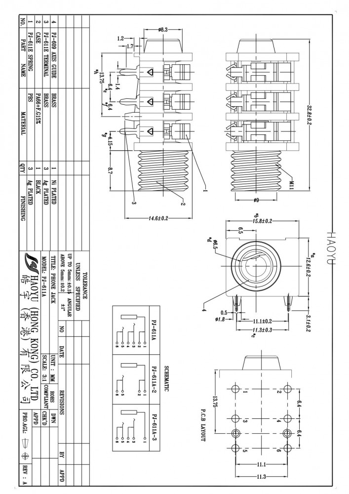 HOOYA PJ-611A drawing and PCB reference