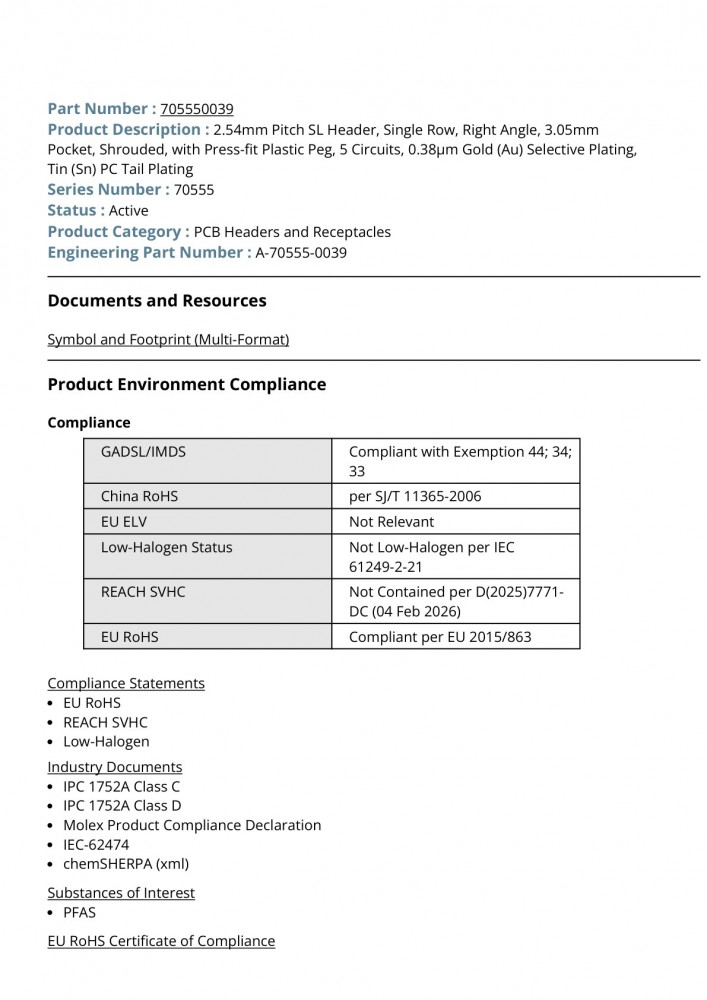 MOLEX 705550039 document preview, page 1