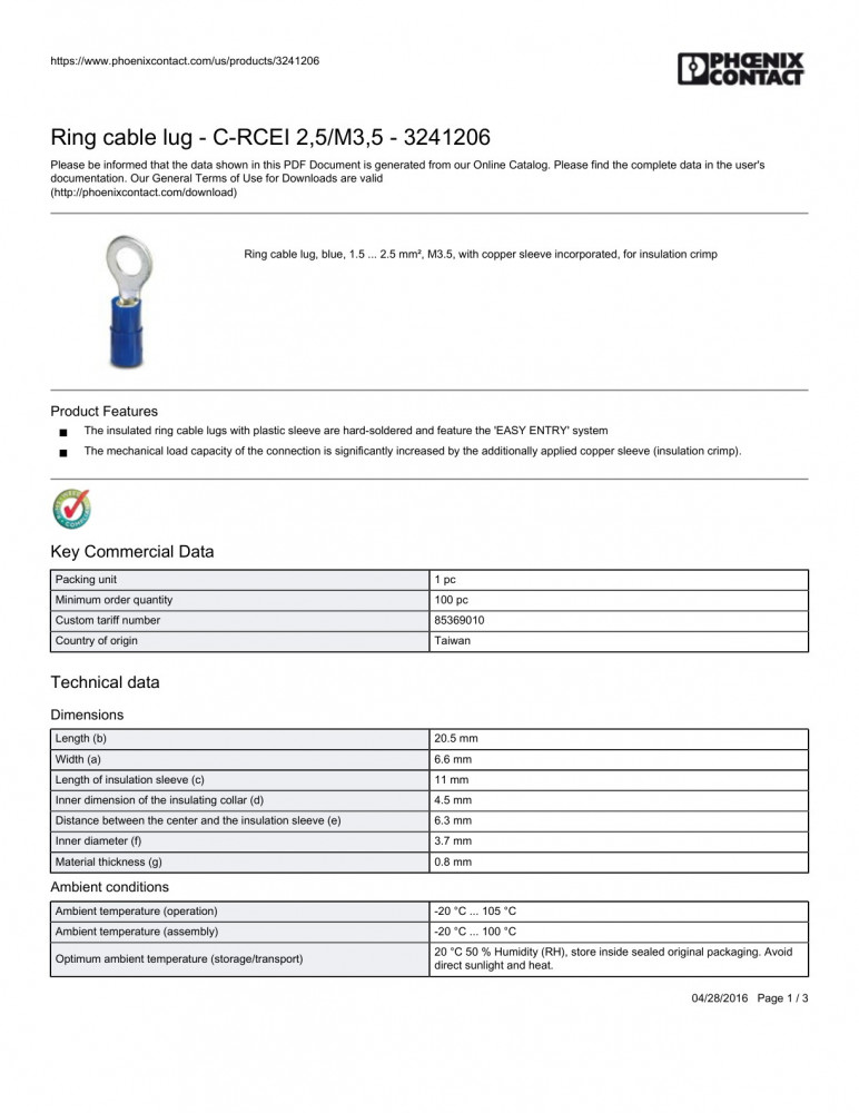 Phoenix Contact 3241206 product documentation page 1