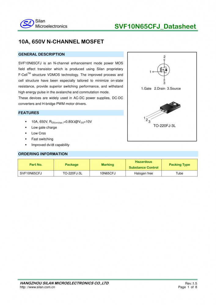 SVF10N65CFJ datasheet page 1