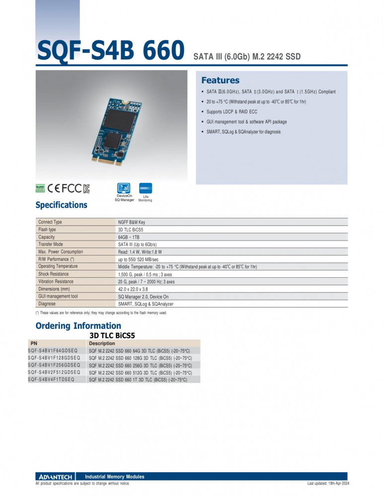 SQF-S4B 660 product document page