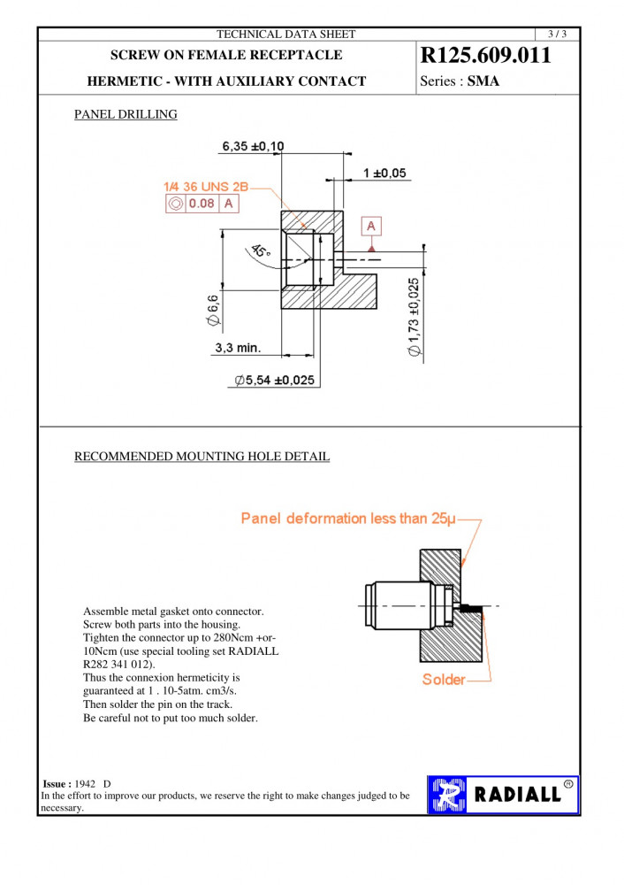 Radiall R125609011 technical datasheet page 3