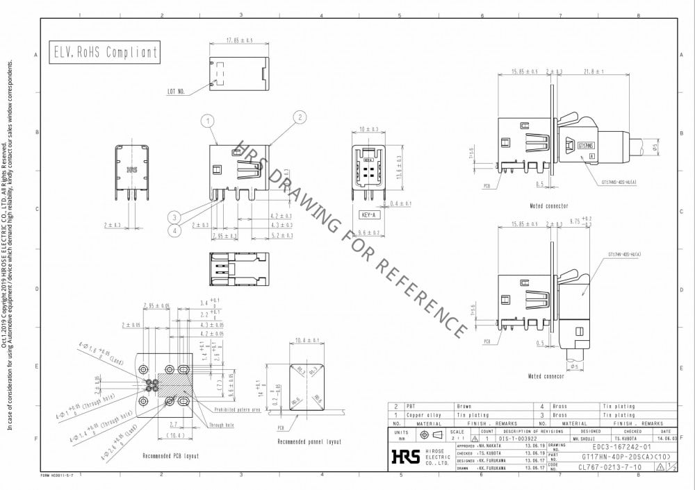 HRS GT17HN-4DP-2DS(A)(10) technical drawing page 1