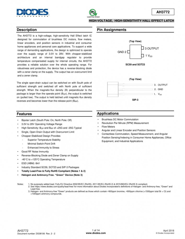 AH3772 datasheet page 1