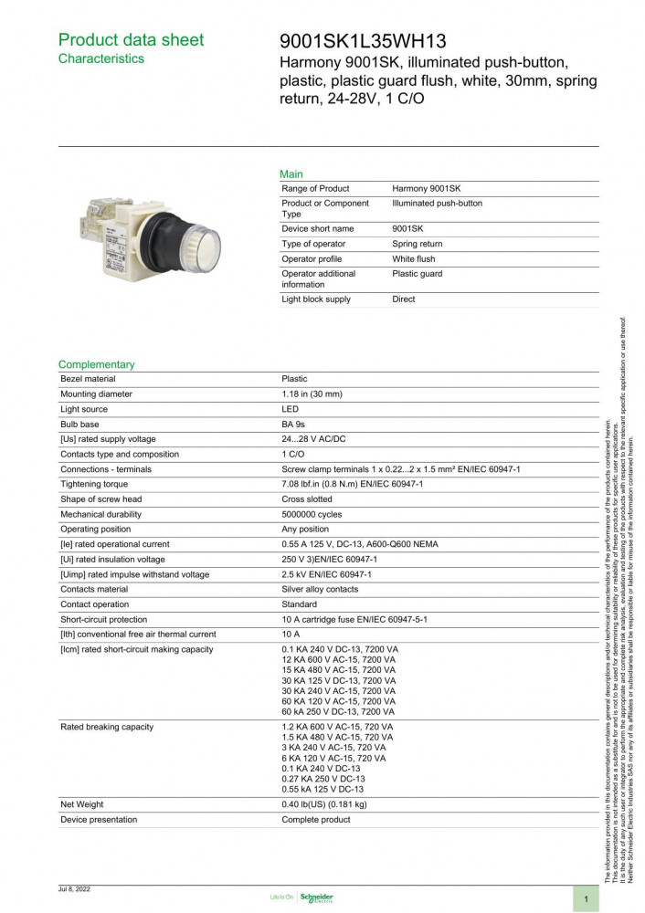 9001SK1L35WH13 technical document page 1