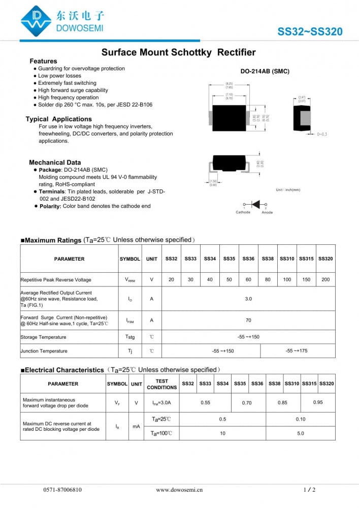 DOWO SS38 datasheet page 1