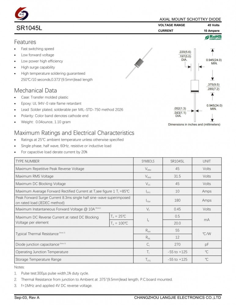 SR1045L datasheet page 1