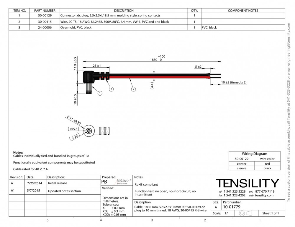 Tensility International 10-01779 product drawing page