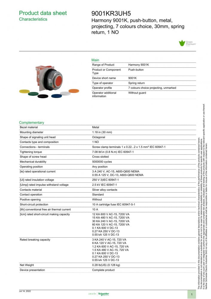 9001KR3UH5 technical document page 1