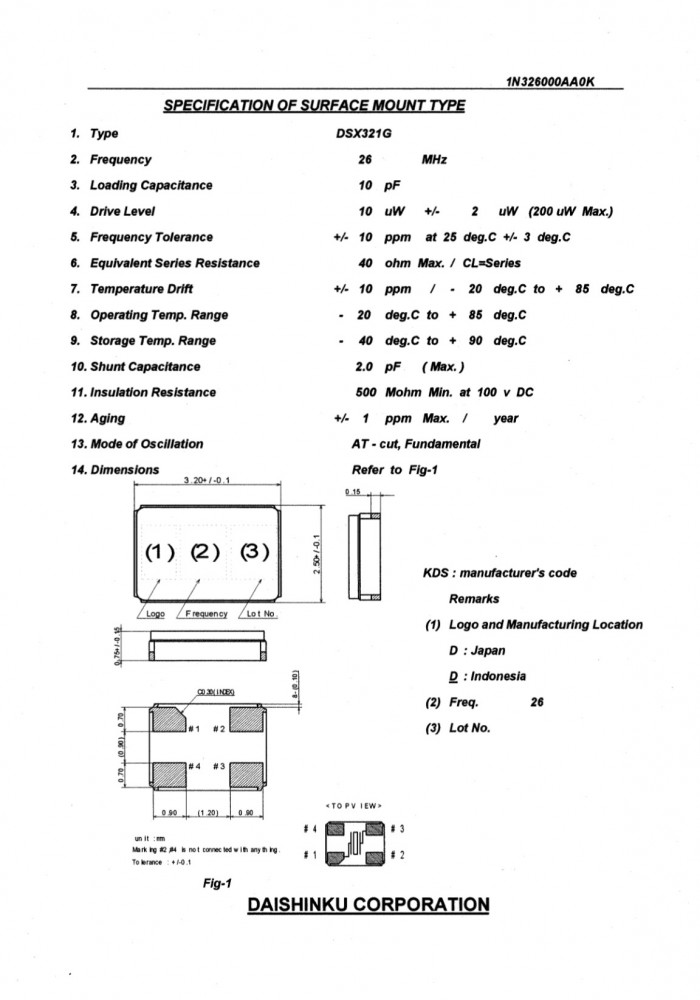 KDS DSX321G surface-mount crystal specification page