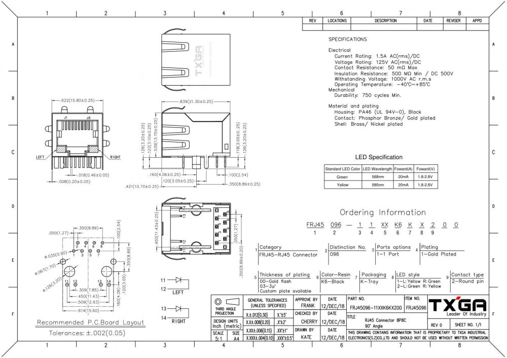TXGA FRJ45096-1100K6K1200 technical document preview