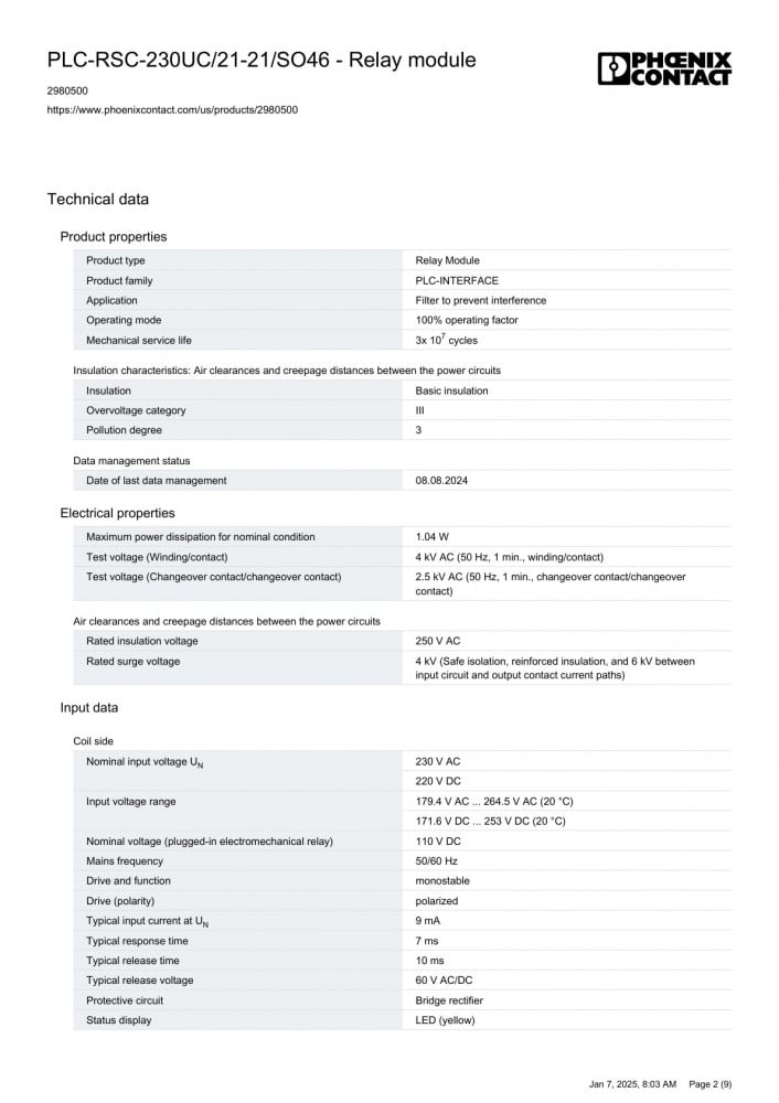 Phoenix Contact 2980500 technical document page 2