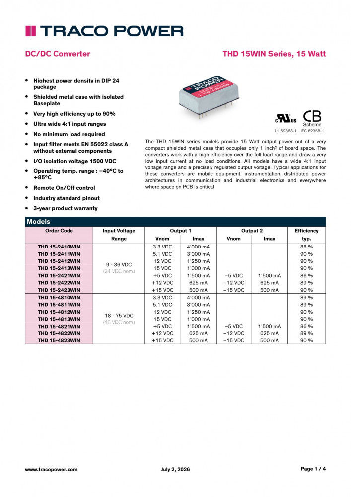 THD 15WIN technical document page 1