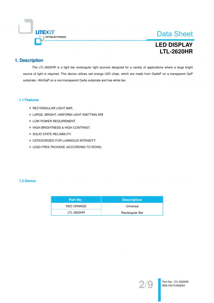 LTL-2620HR datasheet page 3