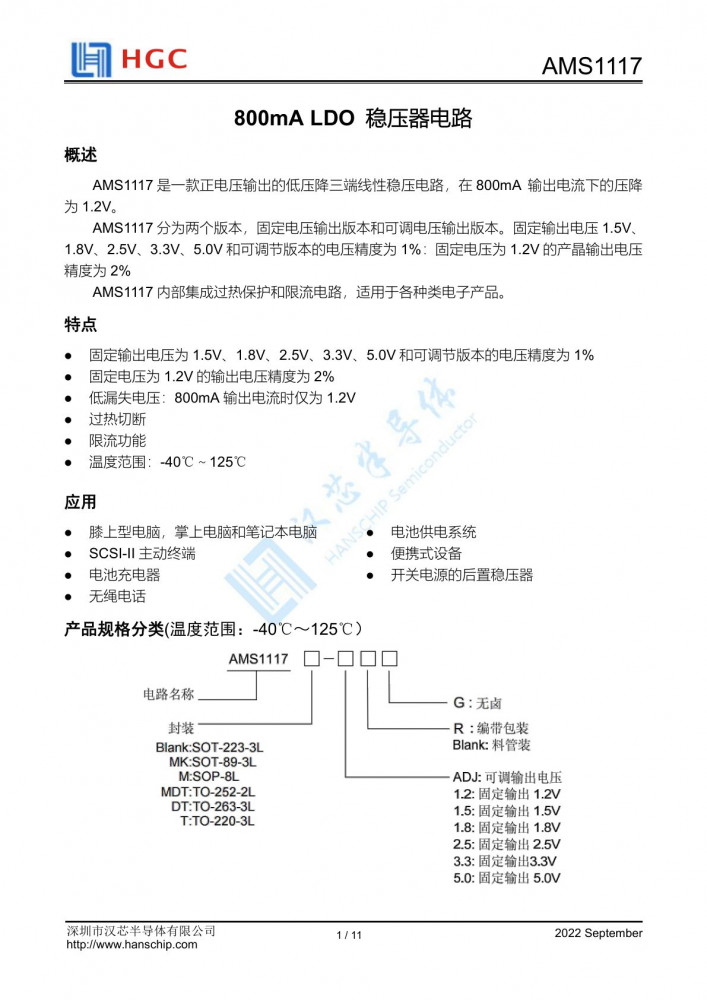AMS1117 datasheet page 1