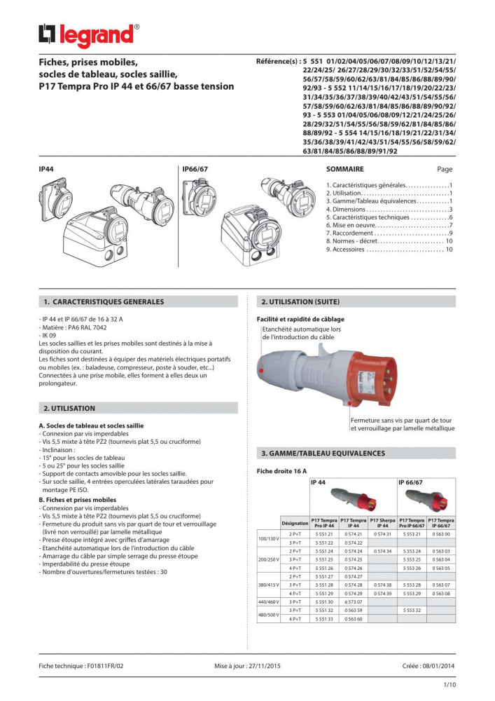 Legrand P17 Tempra Pro technical document page 1