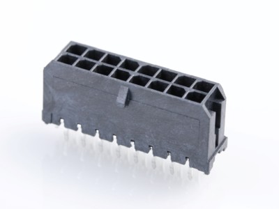 Micro-Fit 3.0 Vertical Header, 3.00mm Pitch, Dual Row, 16 Circuits, with  PCB Press-fit Metal Retention Clip, 0.38µm Gold Plating, Glow-Wire Capable, Black for sale