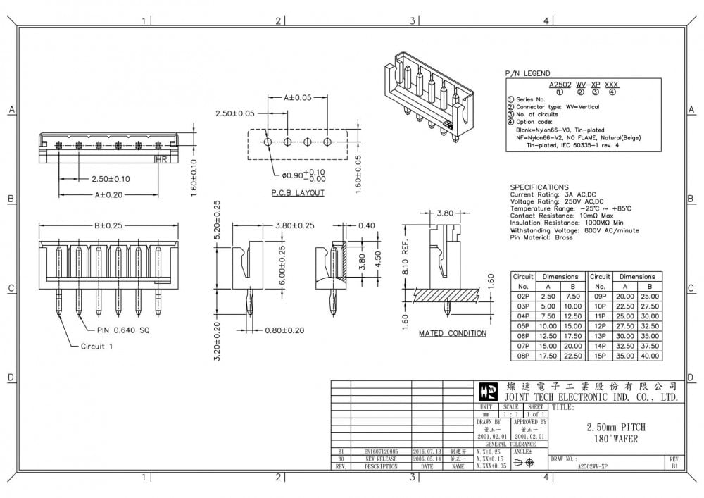 Joint Tech Elec A2502WV-03P technical document preview