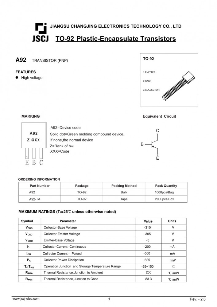 JSCJ A92-TA datasheet page 1