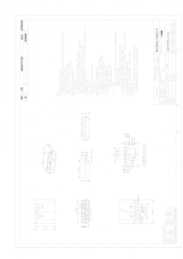 DEALON USB-TYPE-C-014 technical drawing preview