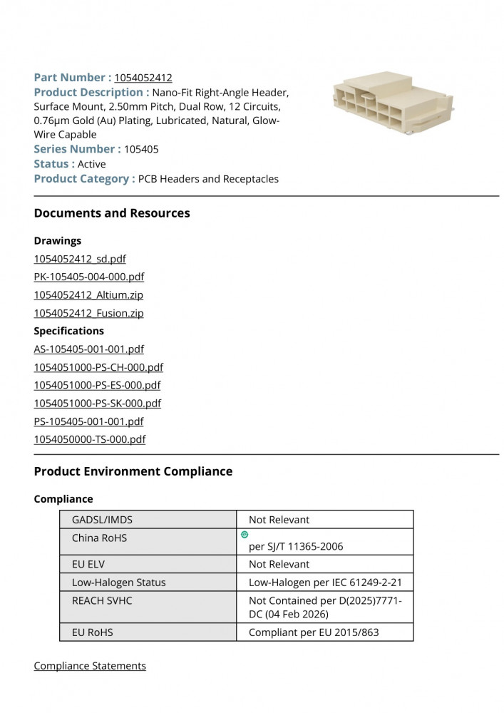 Molex Nano-Fit specification page 1