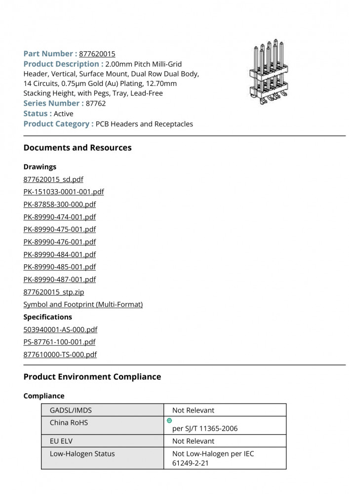 MOLEX 877620015 technical document image 1