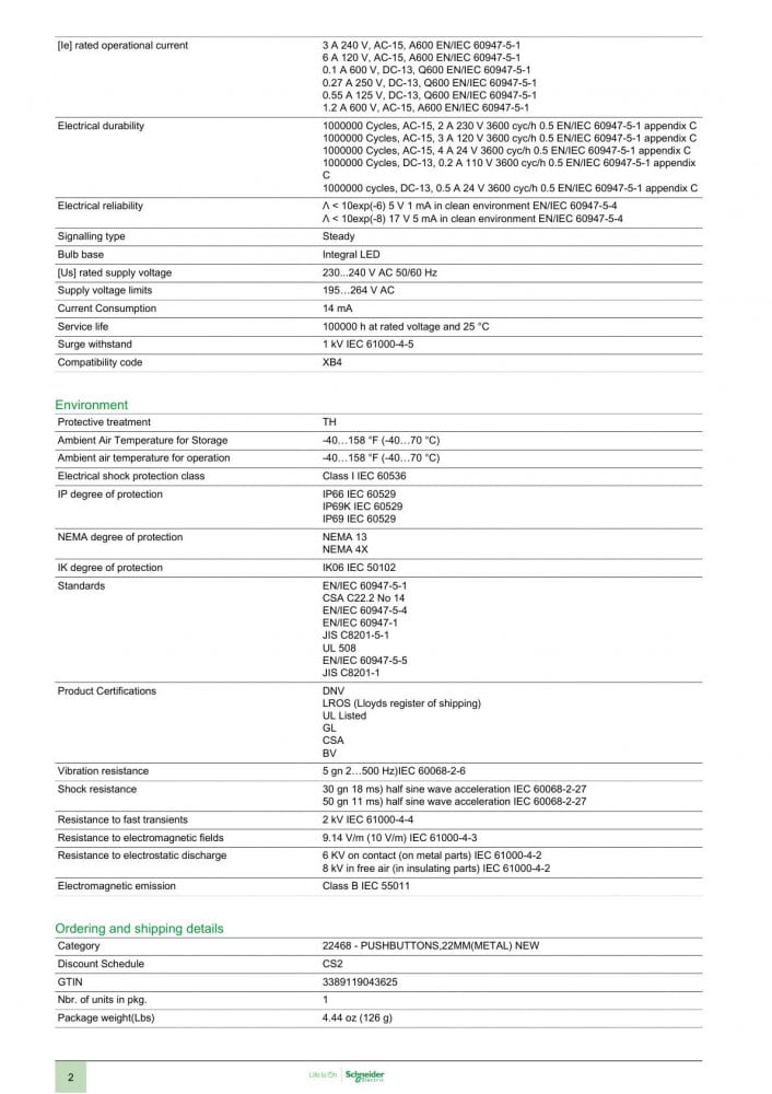 XB4BW73731M5 technical document page 2