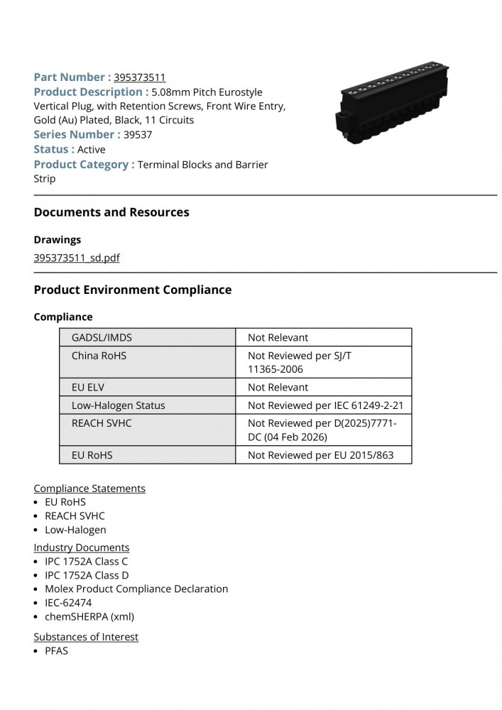 MOLEX 395373511 technical drawing, page 1