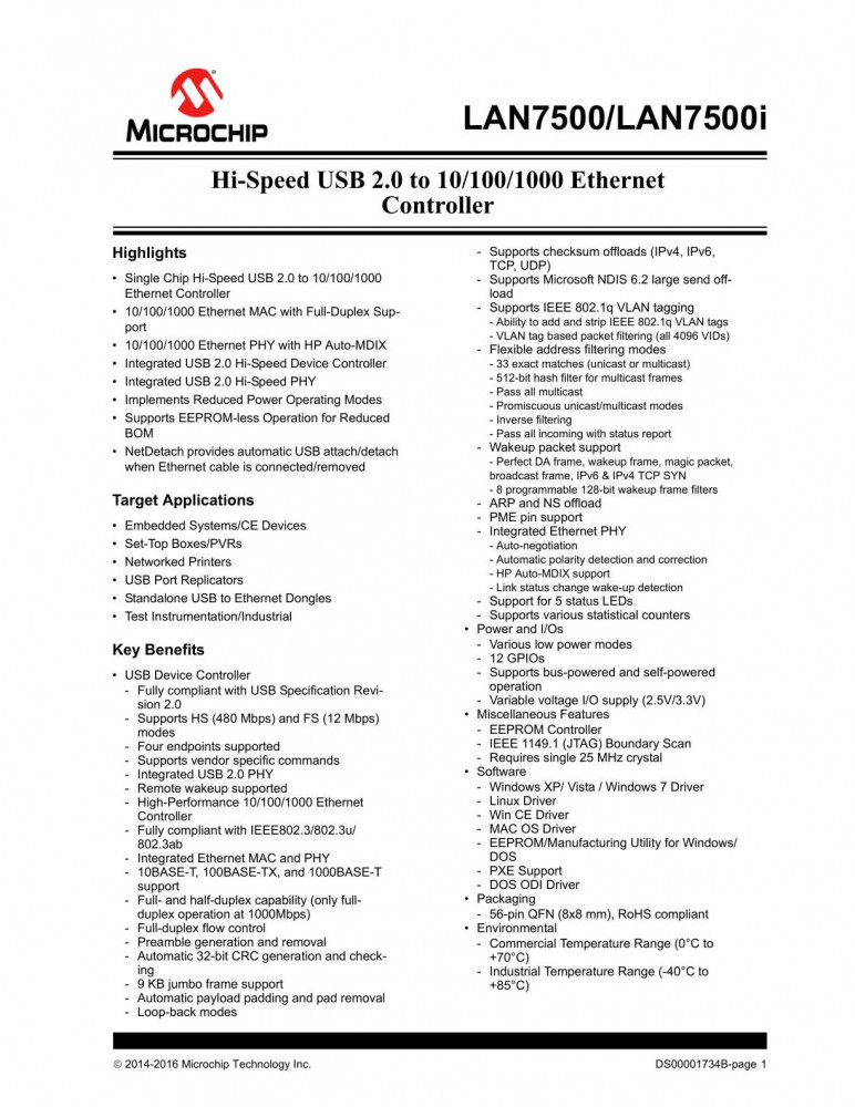 LAN7500 datasheet page 1