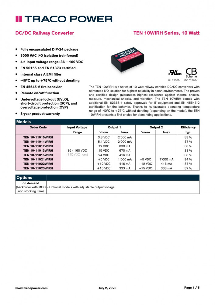 TEN 10-11023WIRH technical document page 1