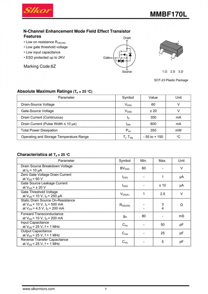 MMBF170L datasheet page 1