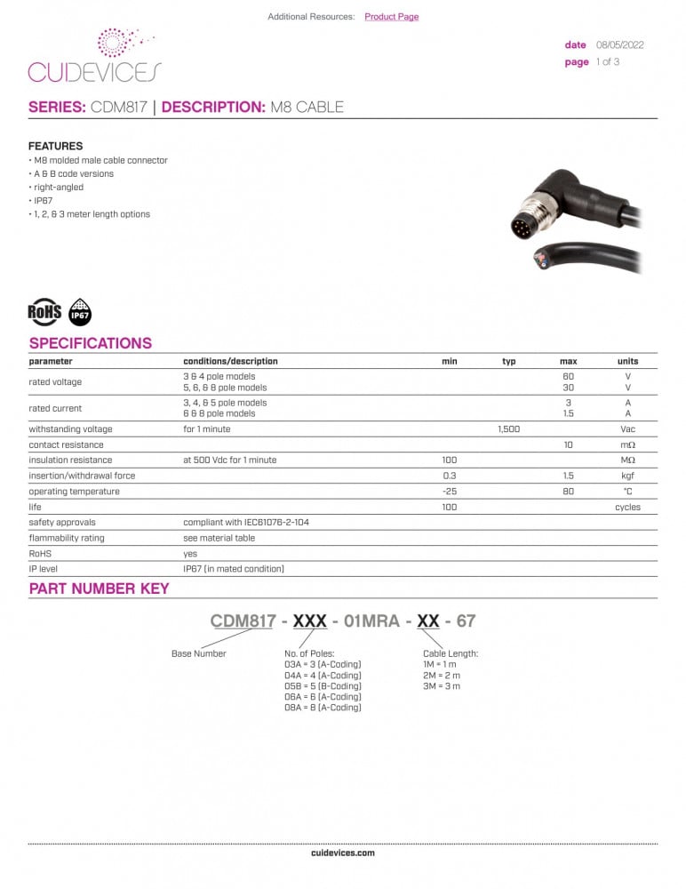 CUI CDM817 connector datasheet page 1