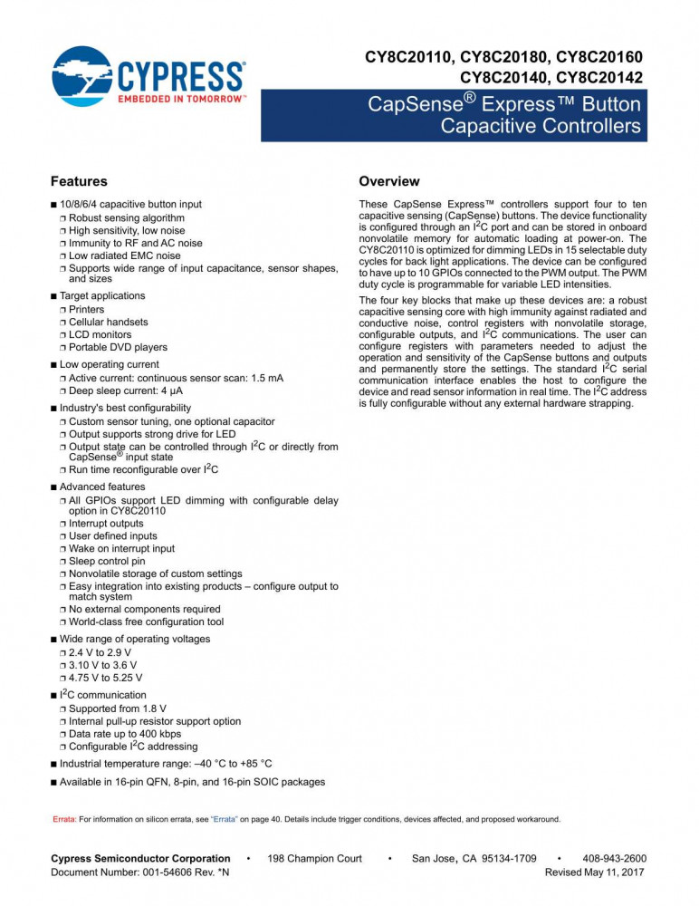 CY8C20142-SX1I datasheet page 1