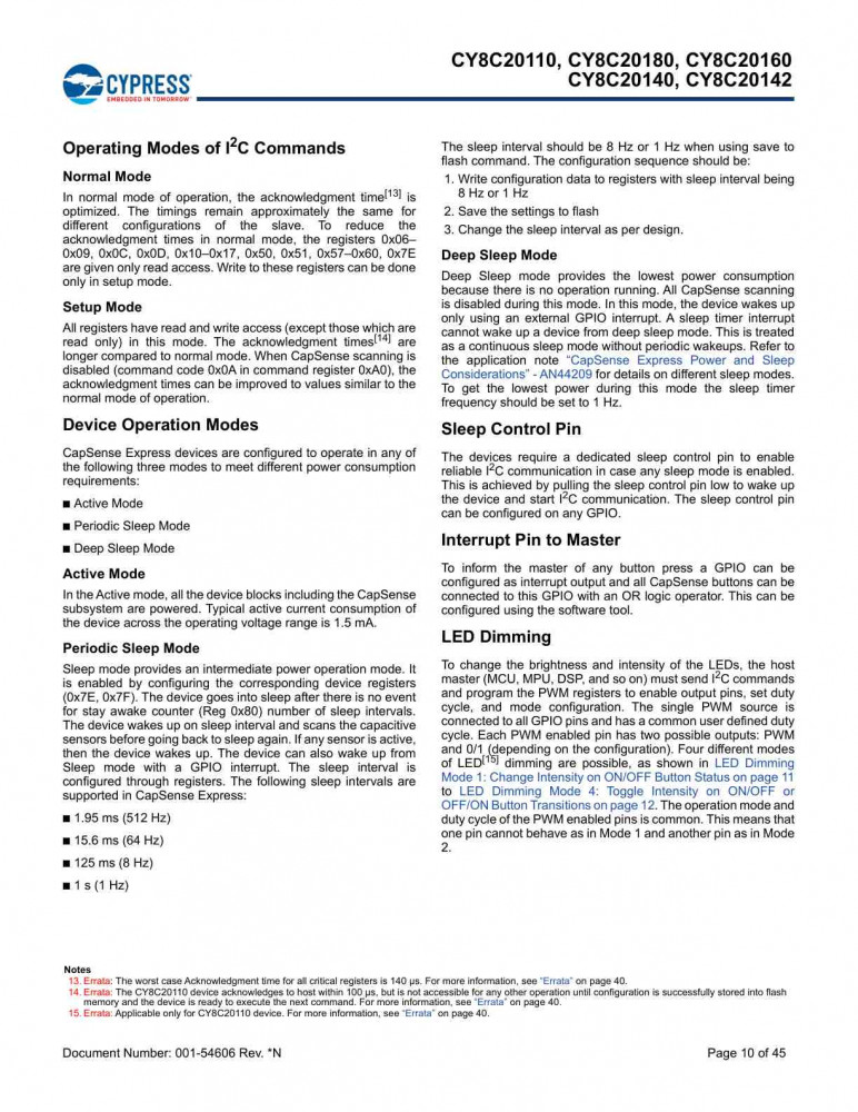 CY8C20142-SX1I datasheet page 10