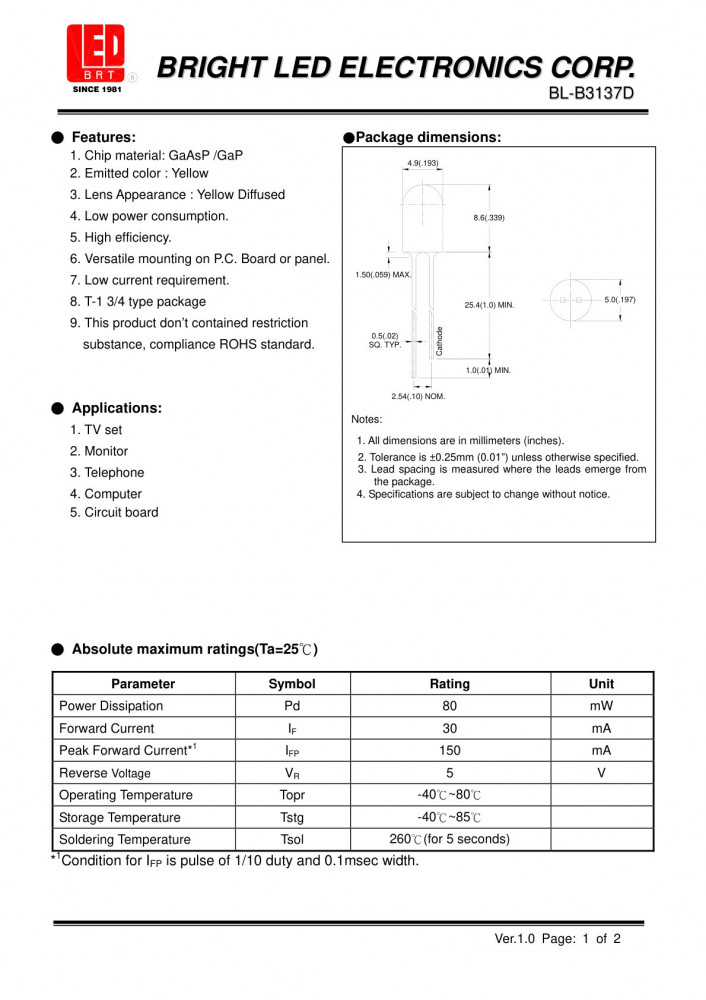 BL-B3137D datasheet page 1